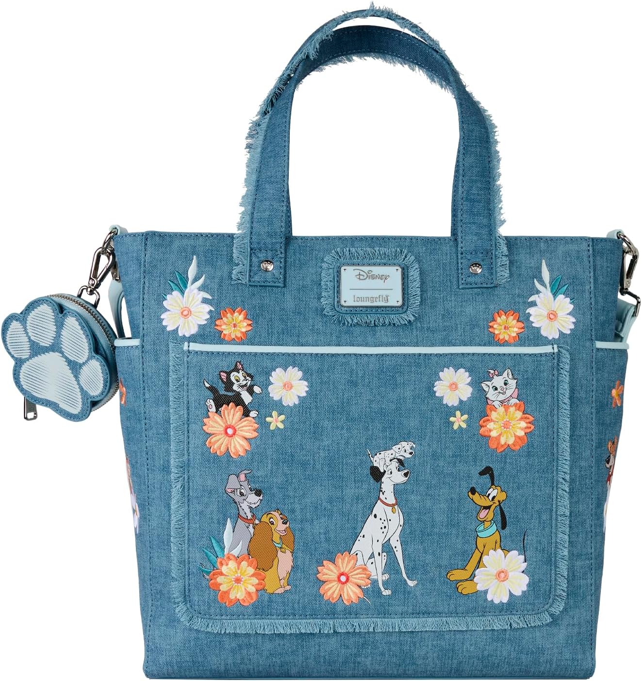 Loungefly Disney Dogs & Cats Faux Denim Convertible Tote Bag with Coin ...